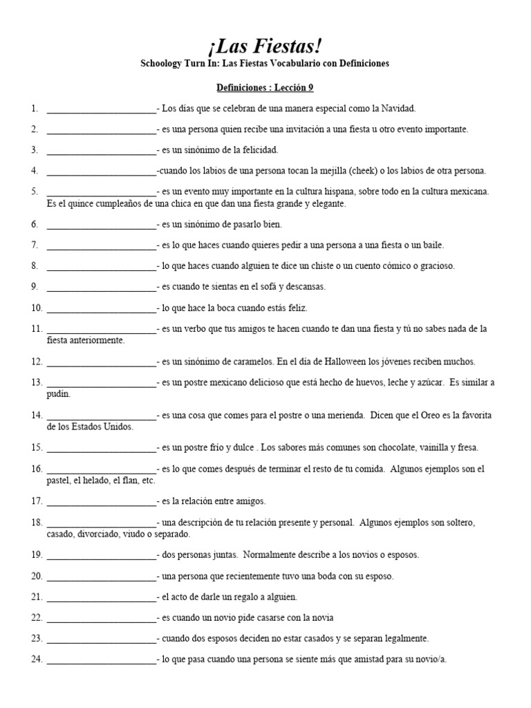 Vocabulario de Fiestas en Español | PDF | Postres