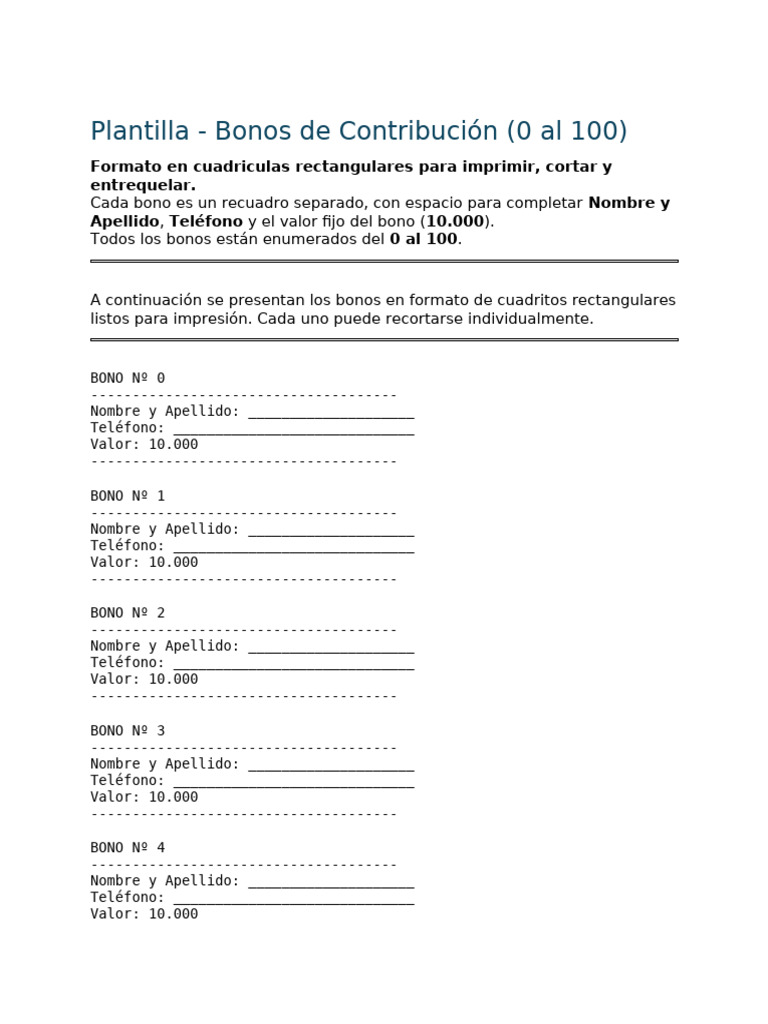 Bonos de Contribución para Imprimir | PDF