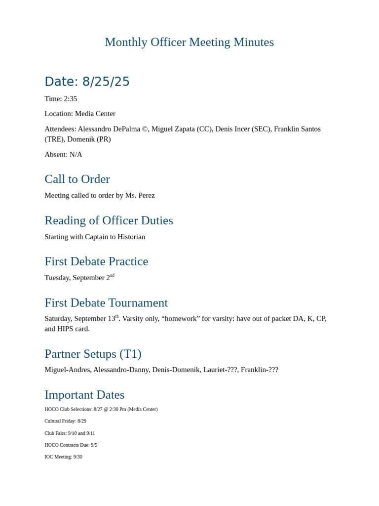 8-25-25 Debate Officer Meeting Minutes | PDF