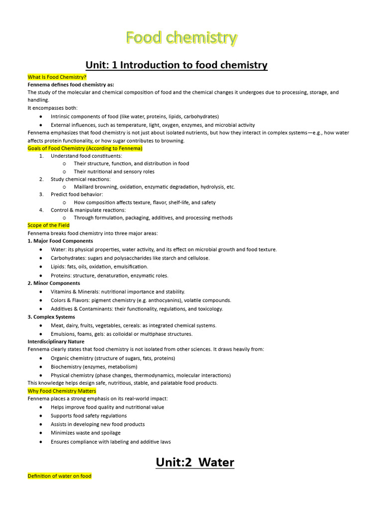 Food Chemistry-1 Notes | PDF | Water | Adsorption