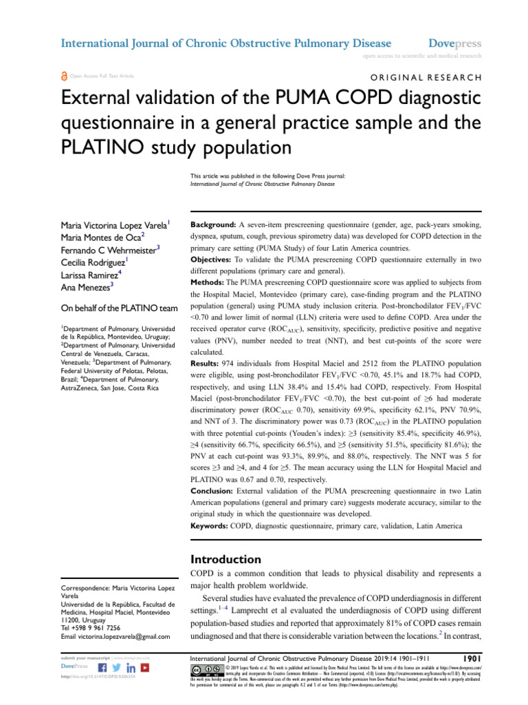 External Validation of the PUMA COPD Diagnostic Qu | PDF | Chronic Obstructive Pulmonary Disease ...