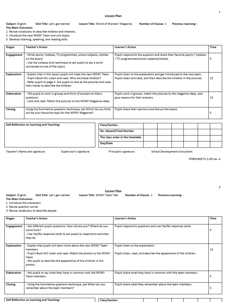 English Lesson Plans for Beginners | PDF | Vocabulary | Lesson Plan