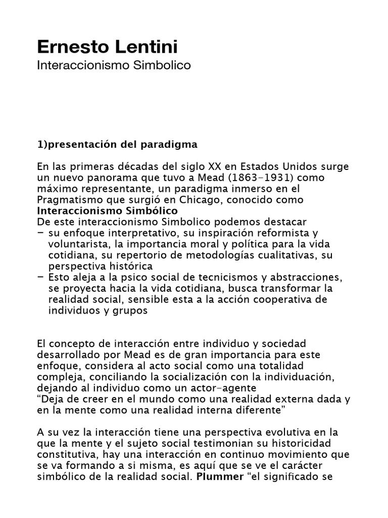 Interaccionismo Simbólico y Mead | PDF | Pragmatismo | Sicología