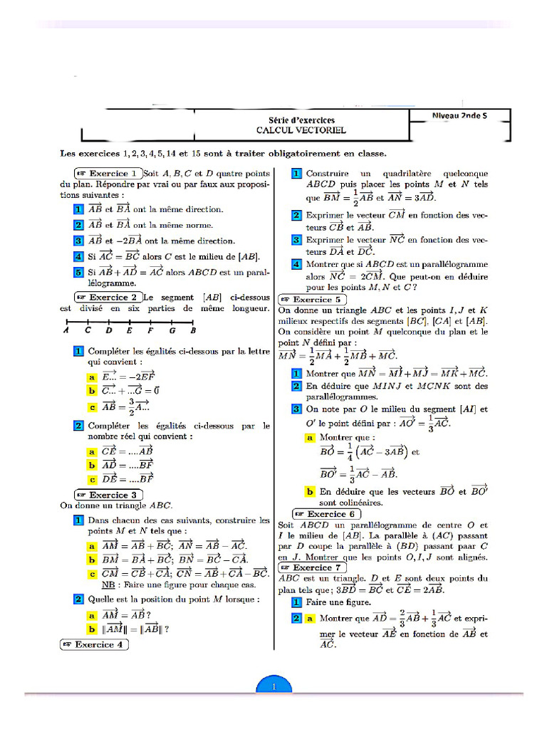 Calcul Vectoriel 2ndes | PDF