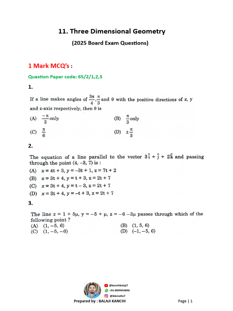 Three Dimensional Geometry | PDF