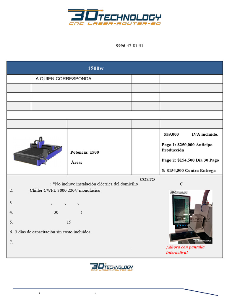 3D-1530D Láser de Fibra Óptica 1500w Brochure-Cotización | PDF | Cobre ...