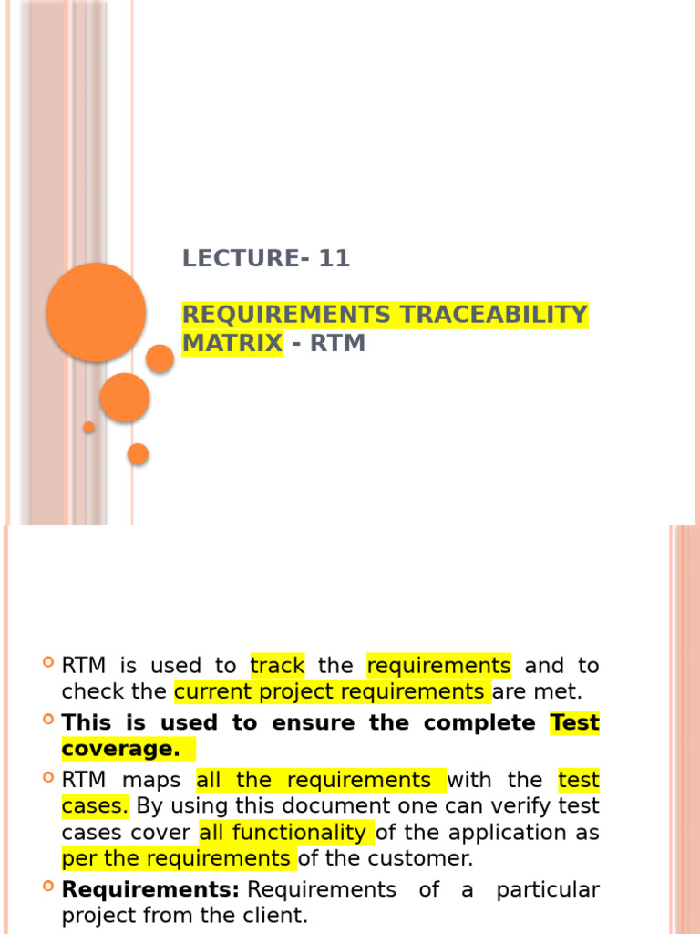 Lecture 11 Requirements Traceability Matrix - RTM | PDF | Software ...