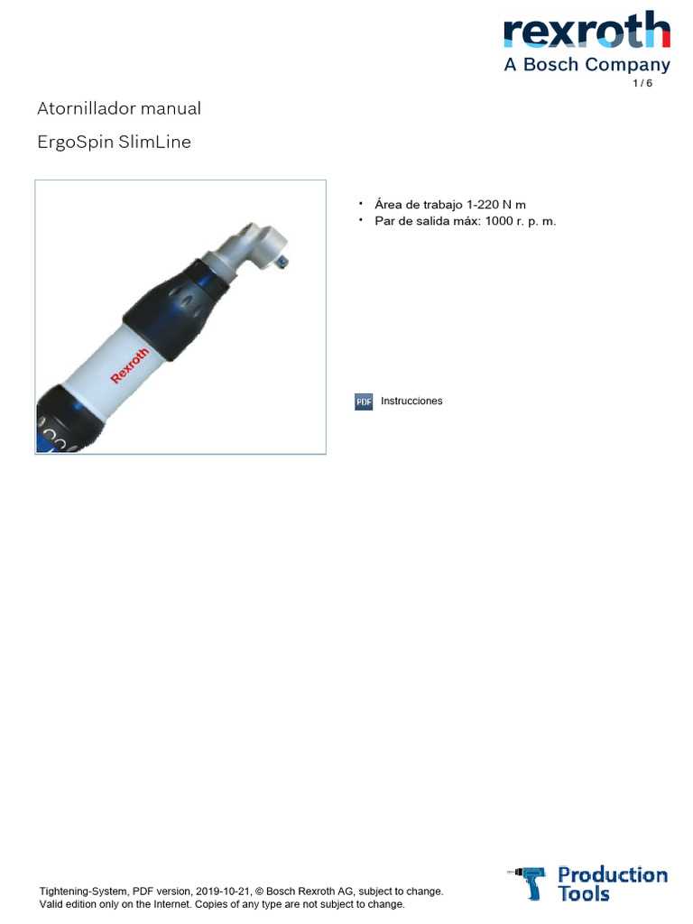 Prodution Tools Atornillador ErgoSpin SlimLine Bosch Rexroth | PDF ...