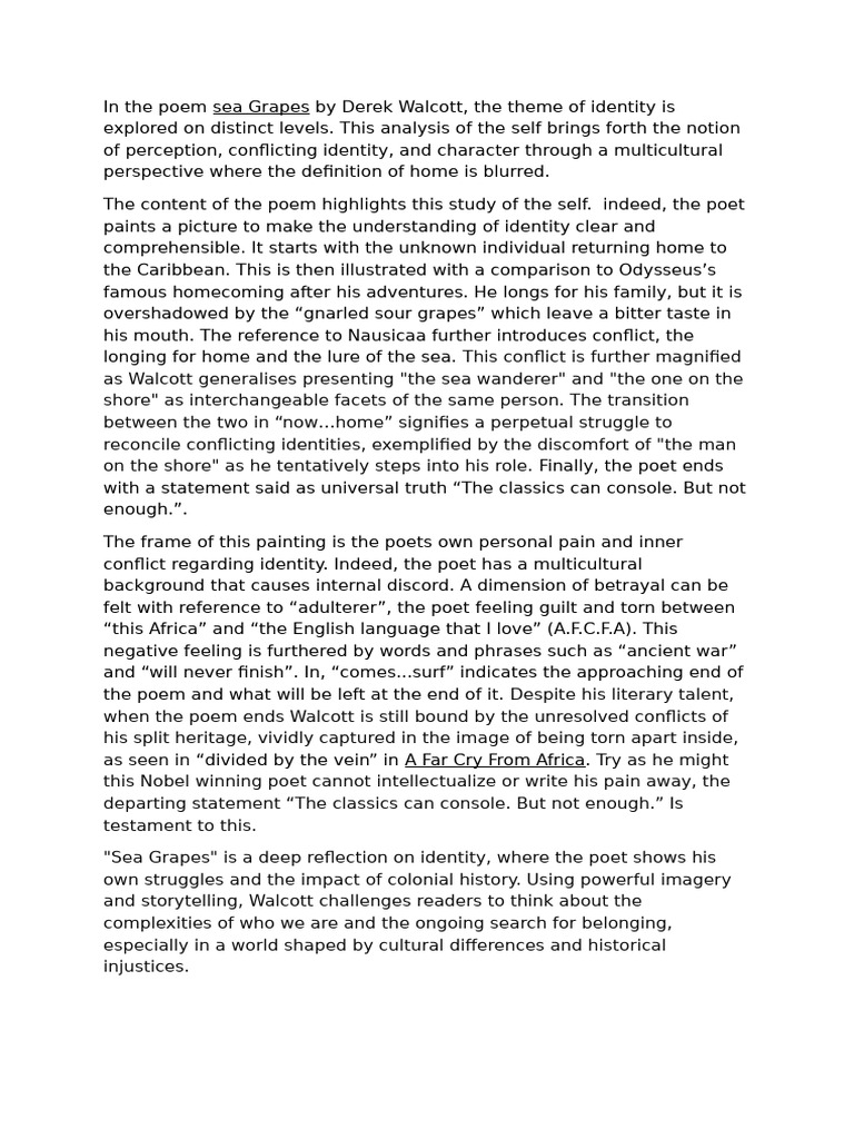 SEA GRAPES WALCOTT | PDF | Poetry