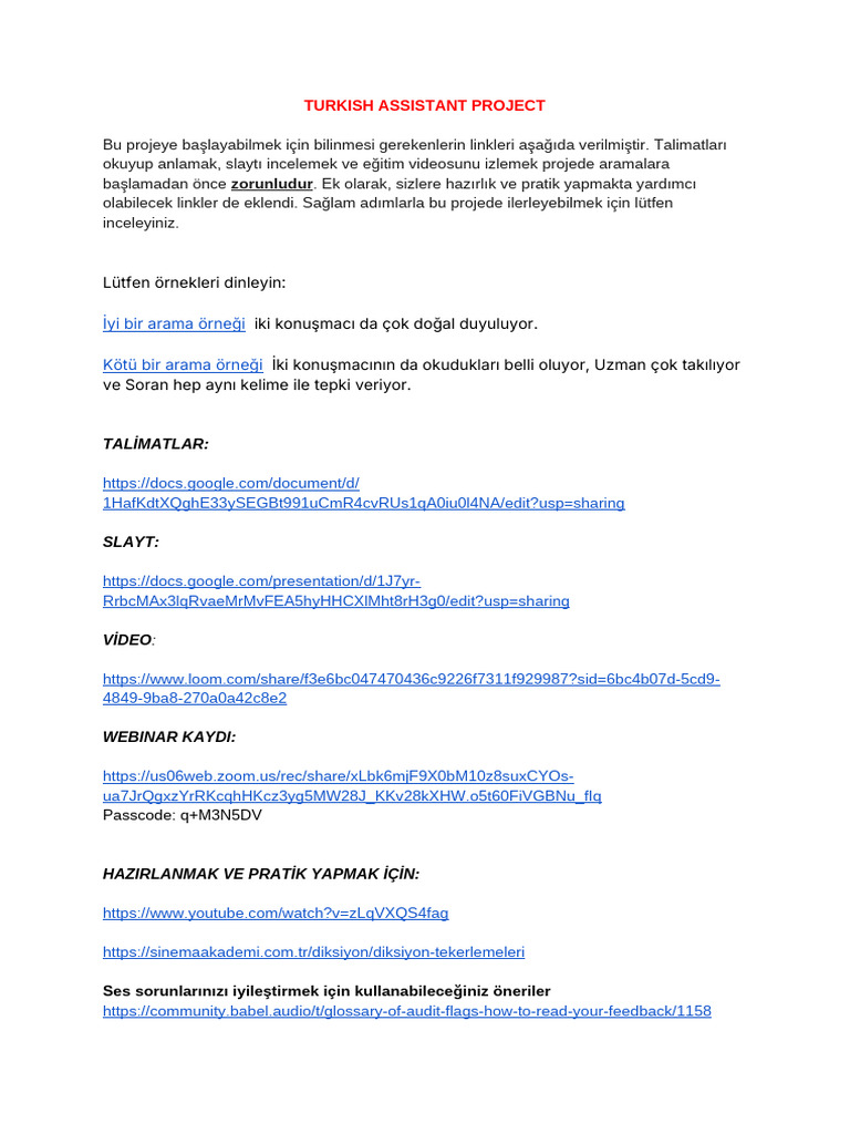 Turkish Assistant Project İçin Gerekenler | PDF