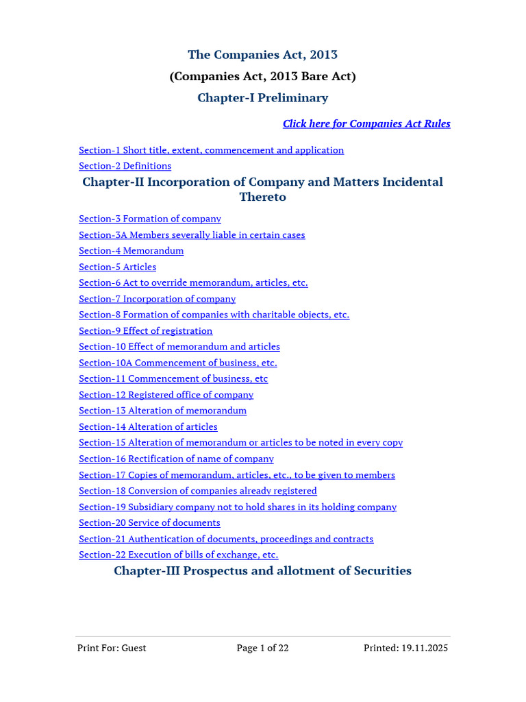 Companies Act 2013 Overview and Sections | PDF | Liquidation | Corporations