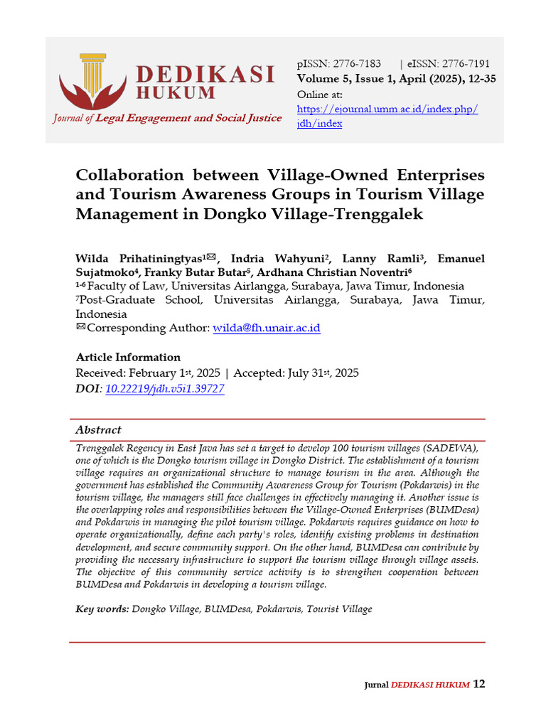 Collaboration Between Village-Owned Enterprises and Tourism Awareness ...