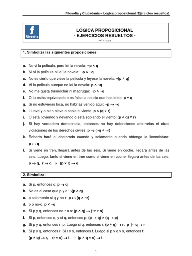 Ejer Logica Resueltos | PDF | Proposición | Expresiones lógicas