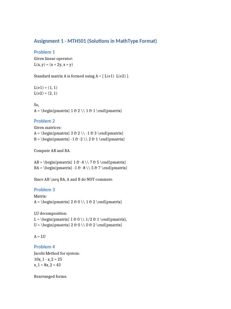 MTH501 Assignment1 MathType Format | PDF