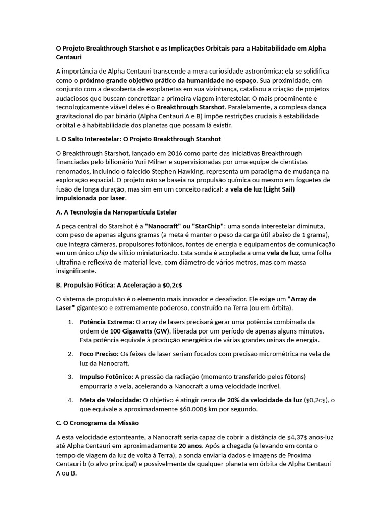 Projeto Breakthrough Starshot | PDF | Habitabilidade planetária | Estrelas