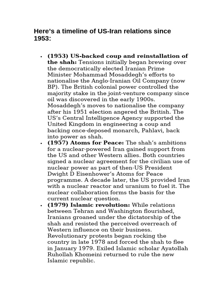 Timeline of US-Iran Relations Since 1953 | PDF | Mohammad Reza Pahlavi ...