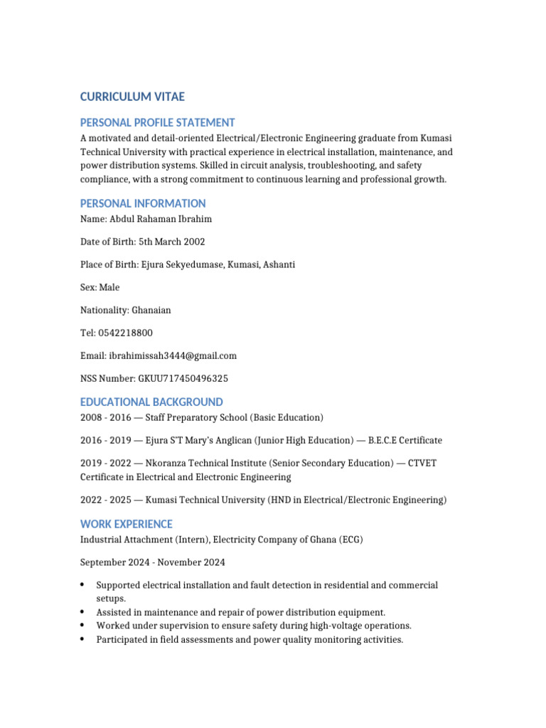 Abdul Rahaman Ibrahim Cv Professional (1) | PDF