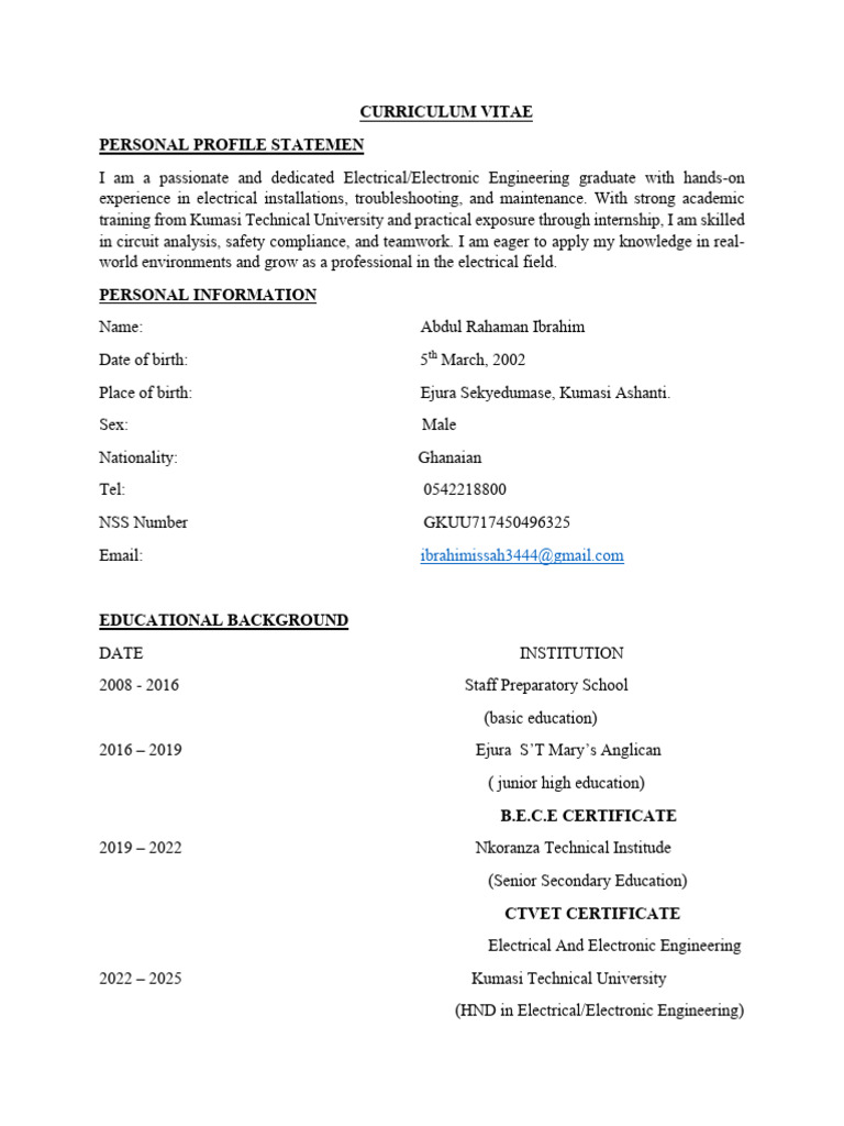 Abdul Rahaman Ibrahim c.v-1 | PDF