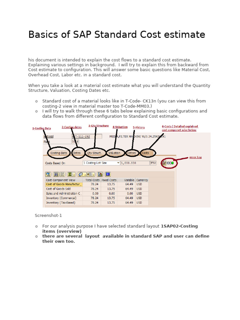 Basics of SAP Standard Cost Estimate | PDF | Valuation (Finance) | Cost