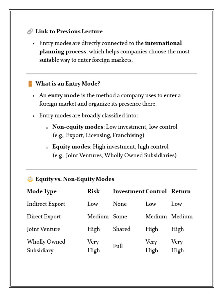 3-2 Entry Modes and Exporting | PDF | Exports | Market (Economics)