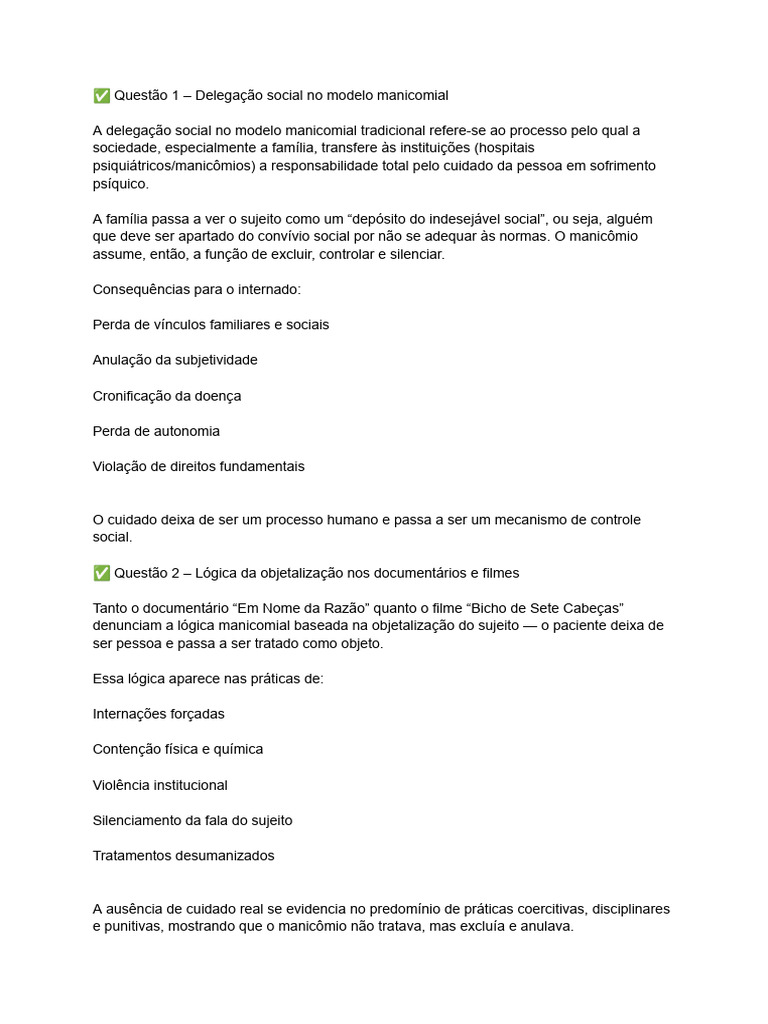 Estudo Dirigido Dara | PDF | Hospital psiquiátrico | Psiquiatria