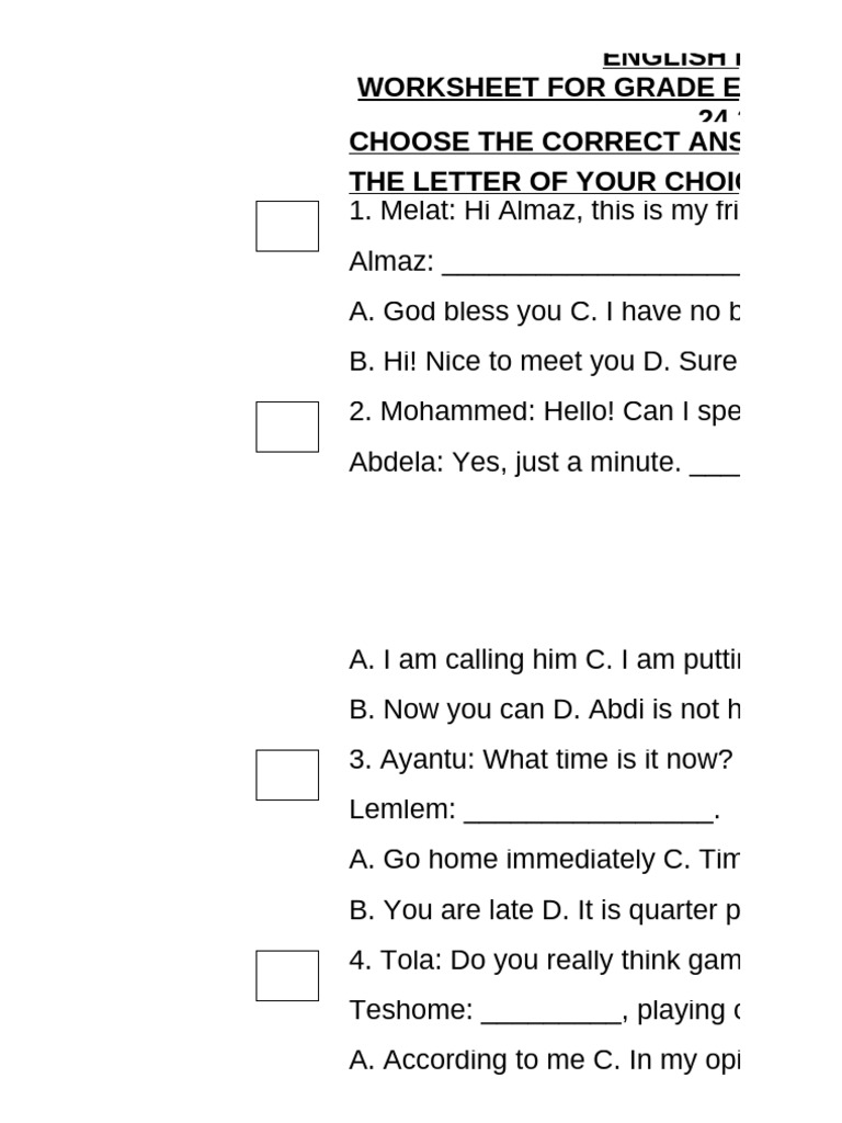 English Grade 8 Worksheet Finfinnee | PDF | Literacy