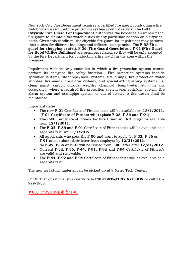 NYC Fire Guard Certification Updates | PDF