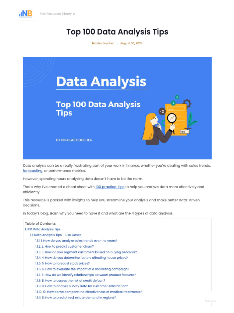 Top 100 Data Analysis Tips | PDF