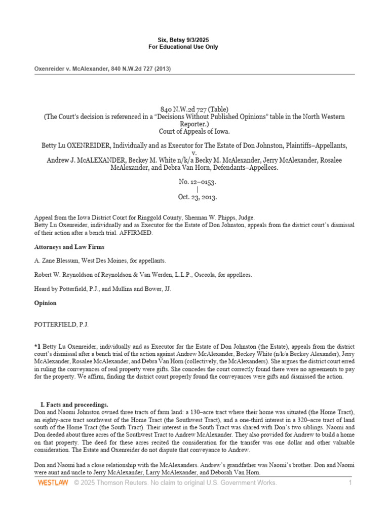 Oxenreider V McAlexander | PDF | Appeal | Deed