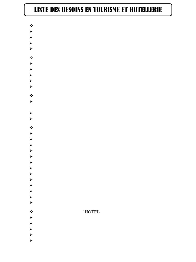 Liste de matériel pour l'hôtellerie | PDF