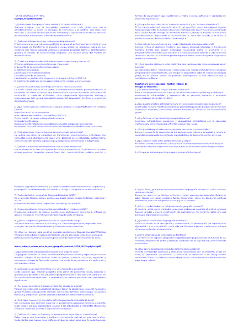 Textos Sociales 2 TP Final (N-Up 2x1) | PDF | Geografía | Ecofeminismo