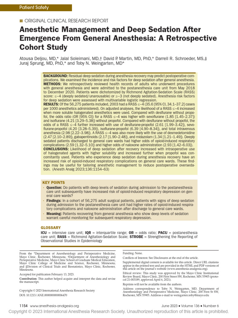 Deep Sedation Risks Post-Anesthesia | PDF | Anesthesia | Intensive Care ...