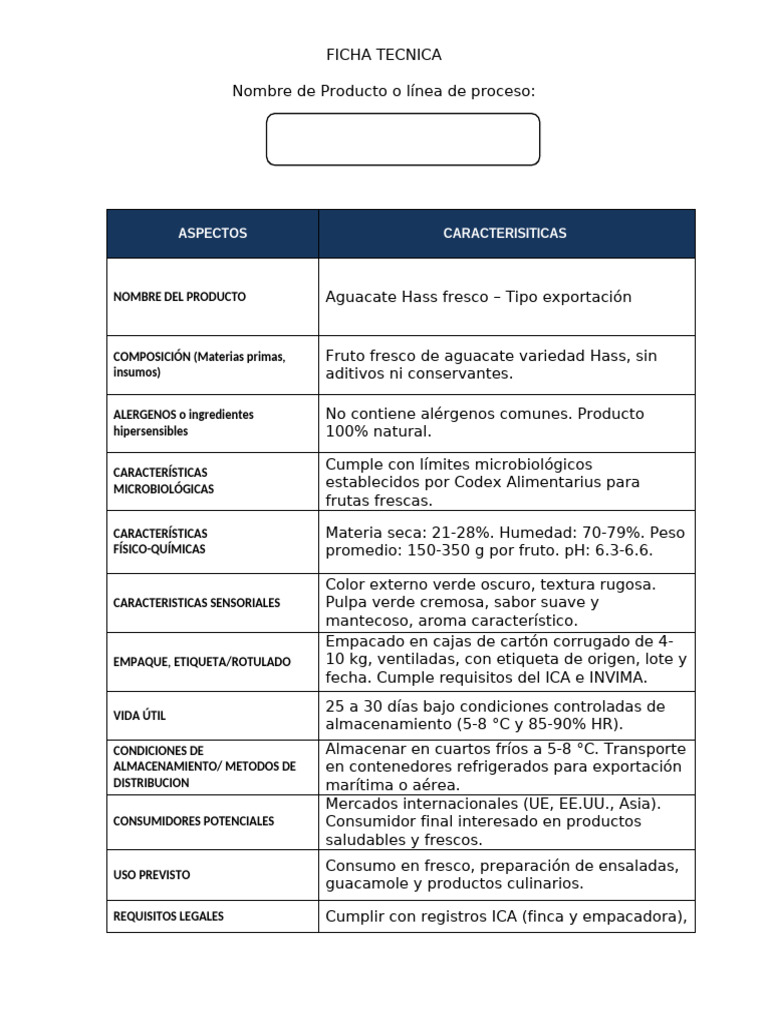 Ficha Tecnica Aguacate Hass | PDF