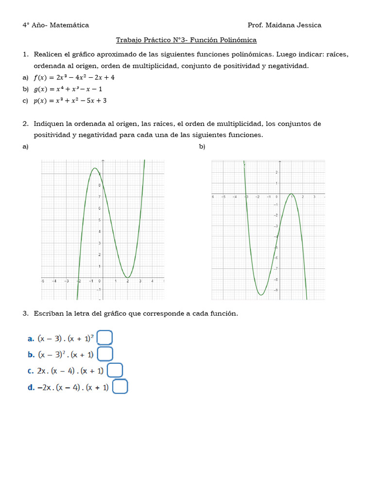 4 a o Trabajo Pr Ctico n 3 Funci n Polinomica (2) | PDF