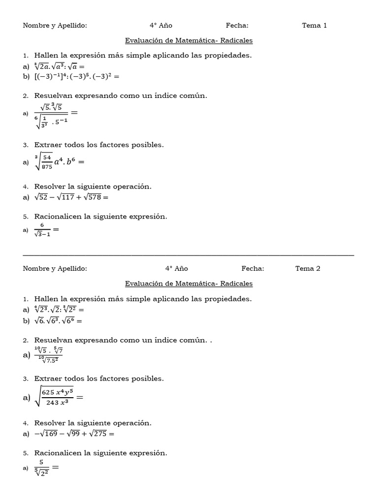 4 A o Evaluaci N Radicales | PDF