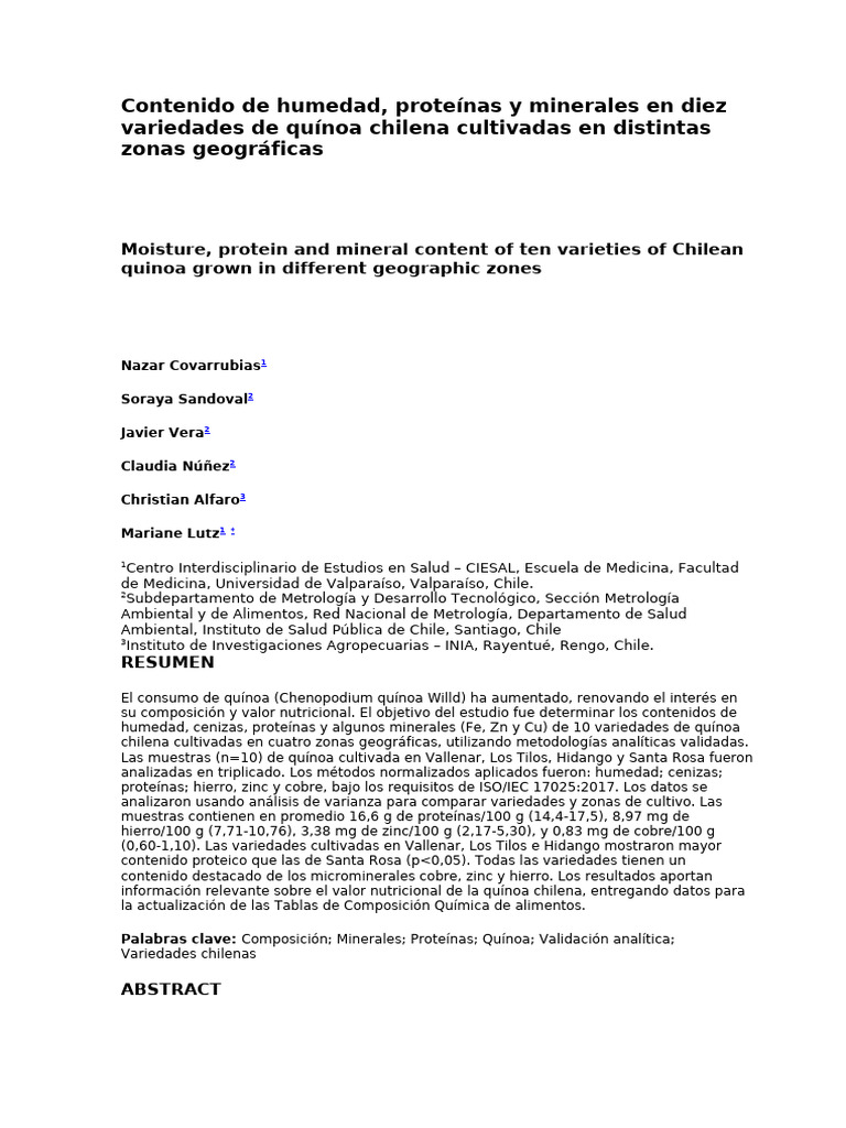 Composición nutricional de quínoa chilena | PDF | Quinua | Nutrición