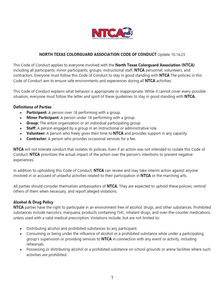 2026 NTCA Code of Conduct | PDF | Harassment | Bullying