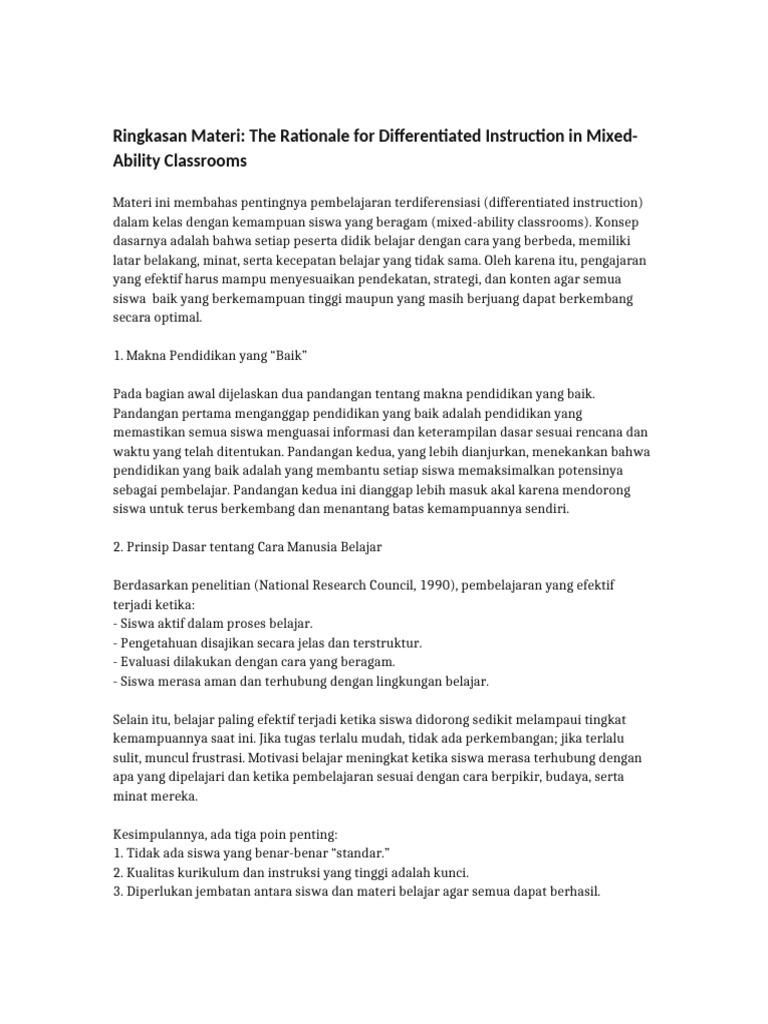 Ringkasan Differentiated Instruction | PDF
