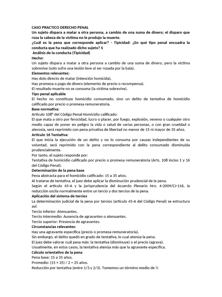 CASO PRACTICO DERECHO PENAL | PDF | Homicidio | Asesinato