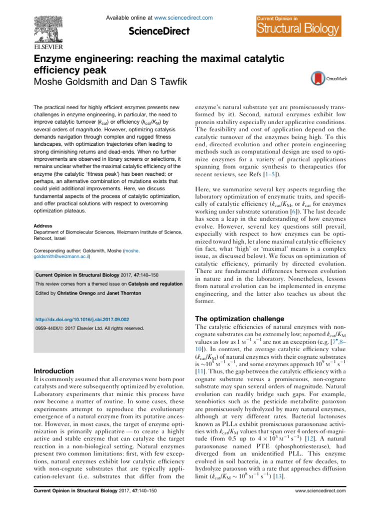 Enzyme Engineering Reaching The Maximal Catalytic Efficiency Peak | PDF | Epistasis | Mutation