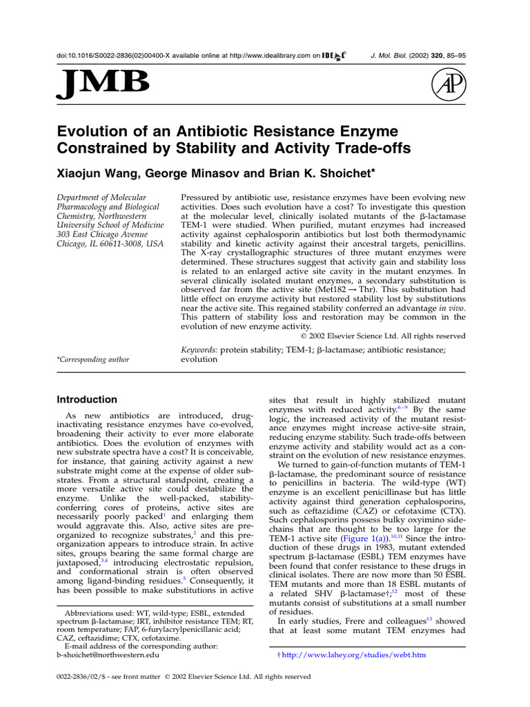 Evolution of An Antibiotic Resistance Enzyme Constrained by Stability ...