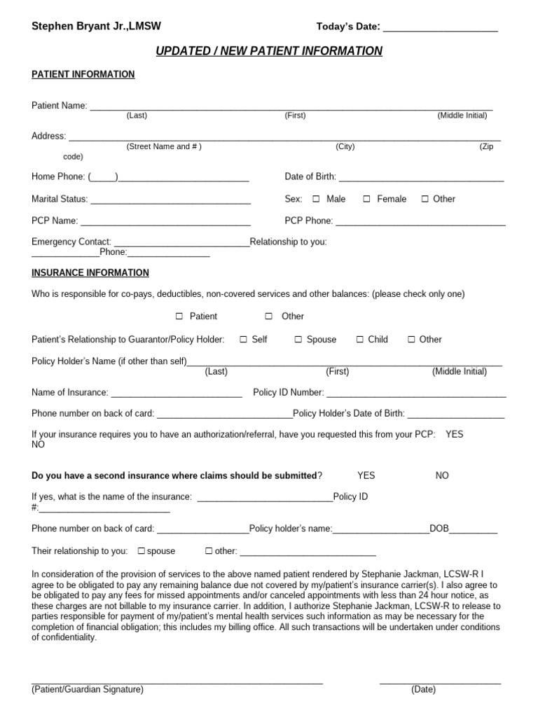 Blank Patient Information Form | PDF | Insurance