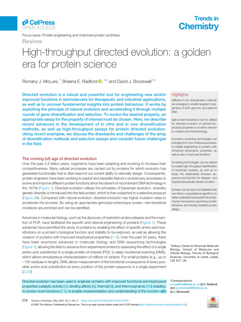High throughput directed evolution a Golden era for protein science ...