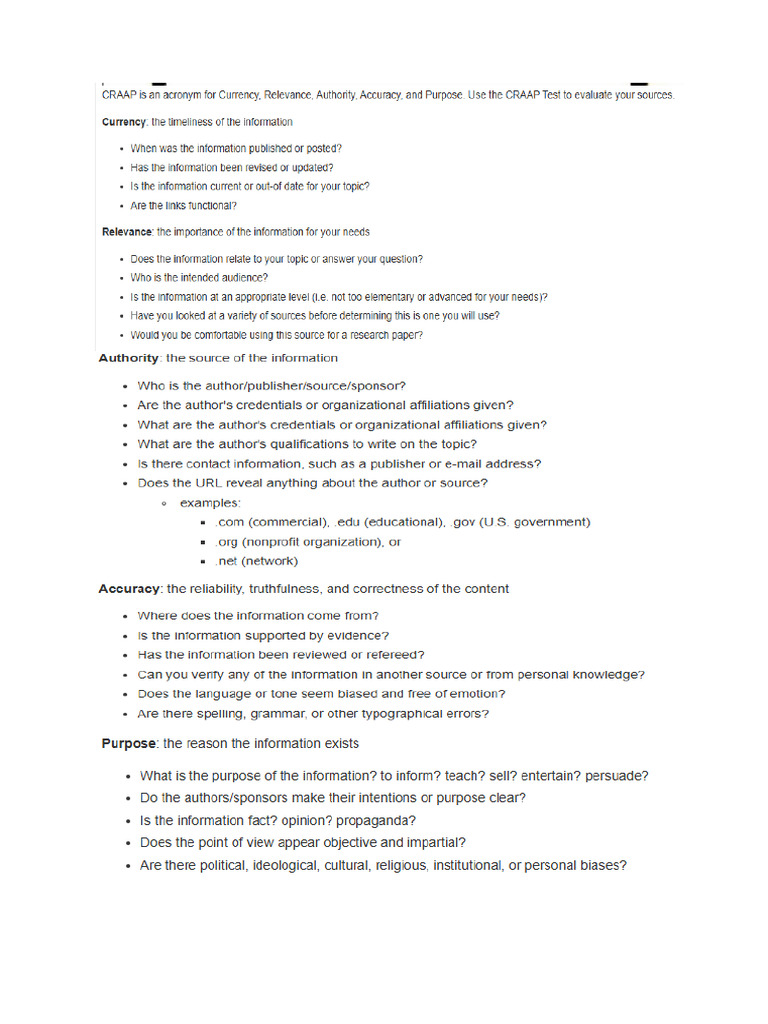 Evaluating Sources with the CRAAP Test | PDF