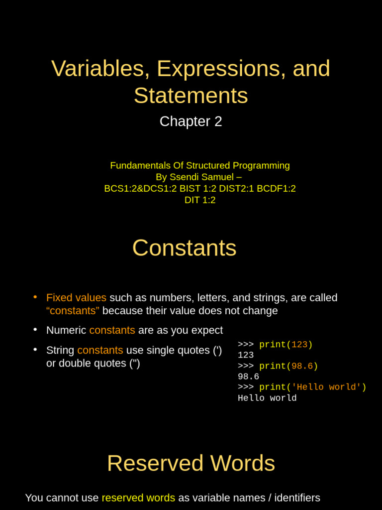 Chapter 2 - Variables, Expressions and Statements NU 2025 | PDF | Variable (Computer Science ...