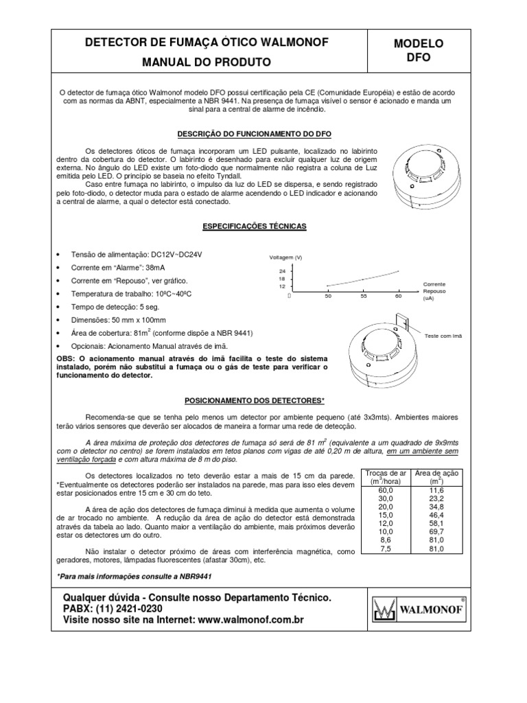 Manual do Usuário do Detector de Fumaça Óptico Walmonof Modelo DFO ...