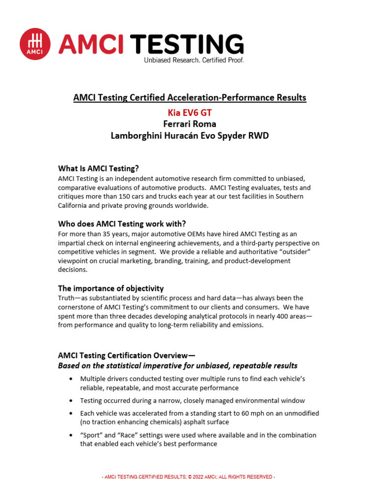 AMCI Testing 2023 Kia EV6 GT Test Results Summary | PDF | Rear Wheel ...