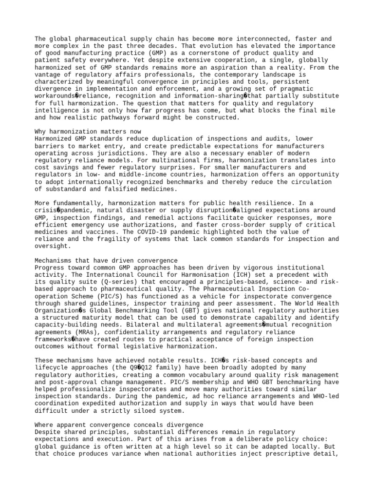 Global GMP Harmonization Challenges | PDF | Regulatory Compliance | Policy