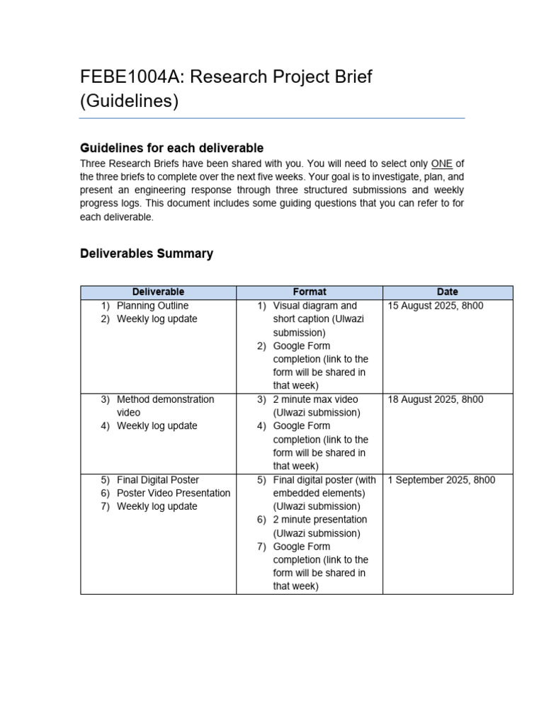 (2025) Research Project - Guidelines (For Each Deliverable) | PDF | Design | Question