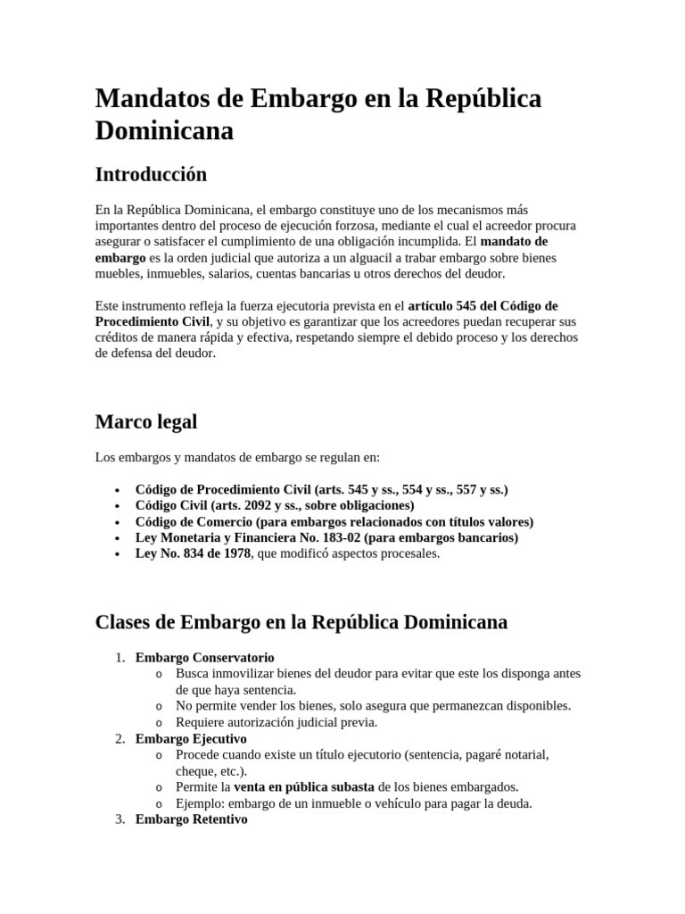 Mandatos de Embargo en RD: Guía Legal | PDF | Pagos | Ley procesal
